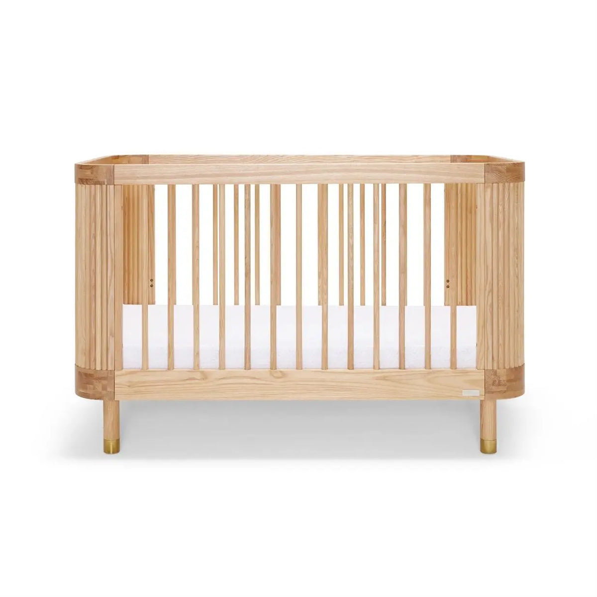 Handcrafted Convertible Teak Wood Brass Accented Crib — Woven Space
