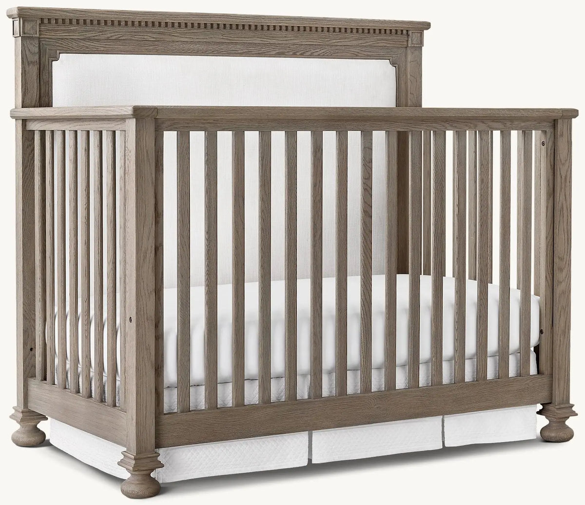 Teak Wood 4 In 1 Convertible Baby Crib White Fabric Crib — Woven Space