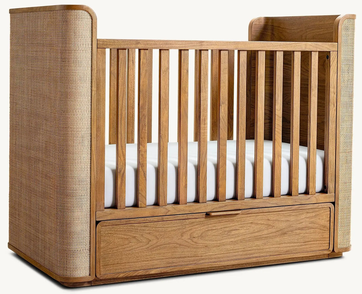 Premium Handcrafted Teak Wood Baby Cane Storage Drawer Crib — Woven Space