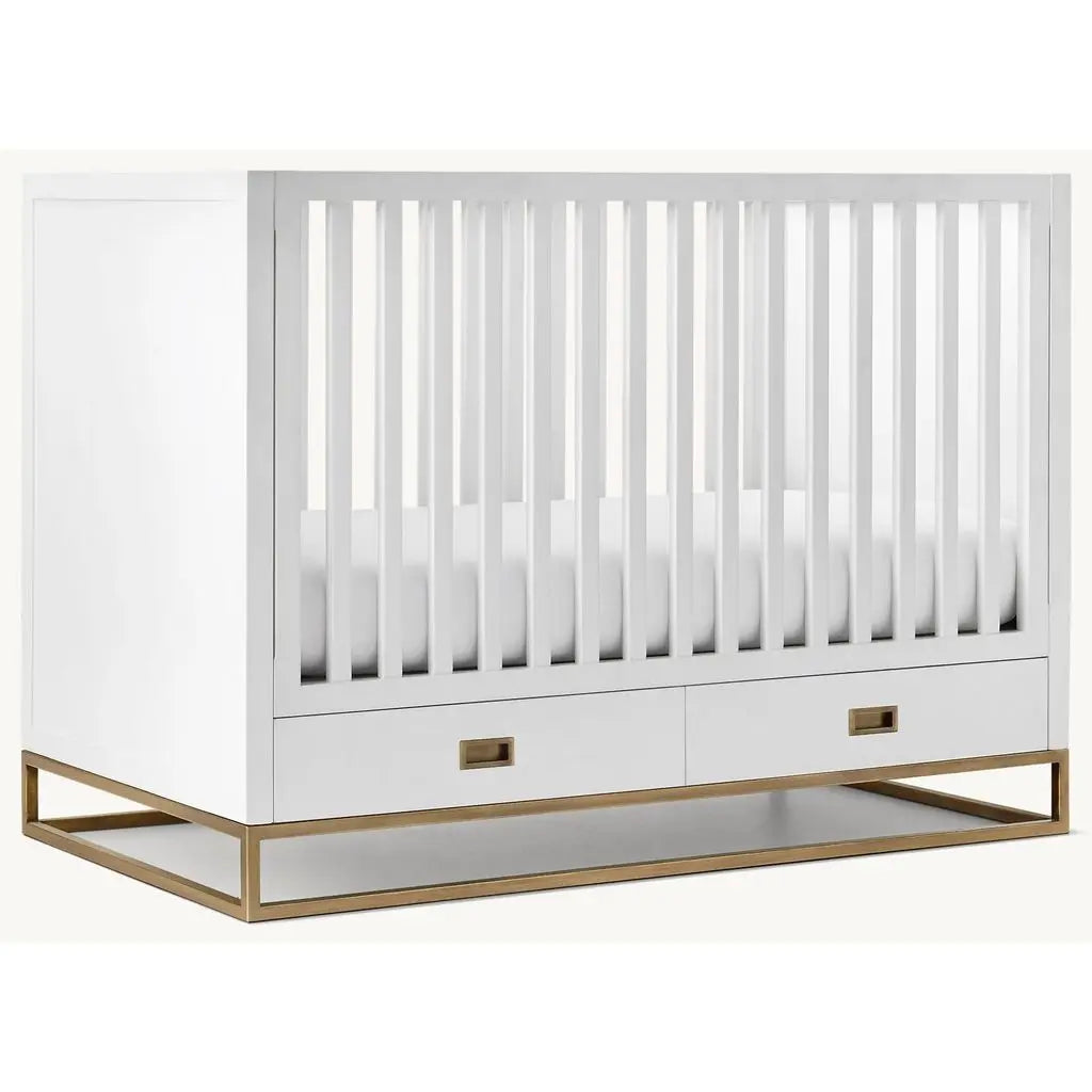 Elegant White Convertible Teak Wood Storage Baby Crib — Woven Space