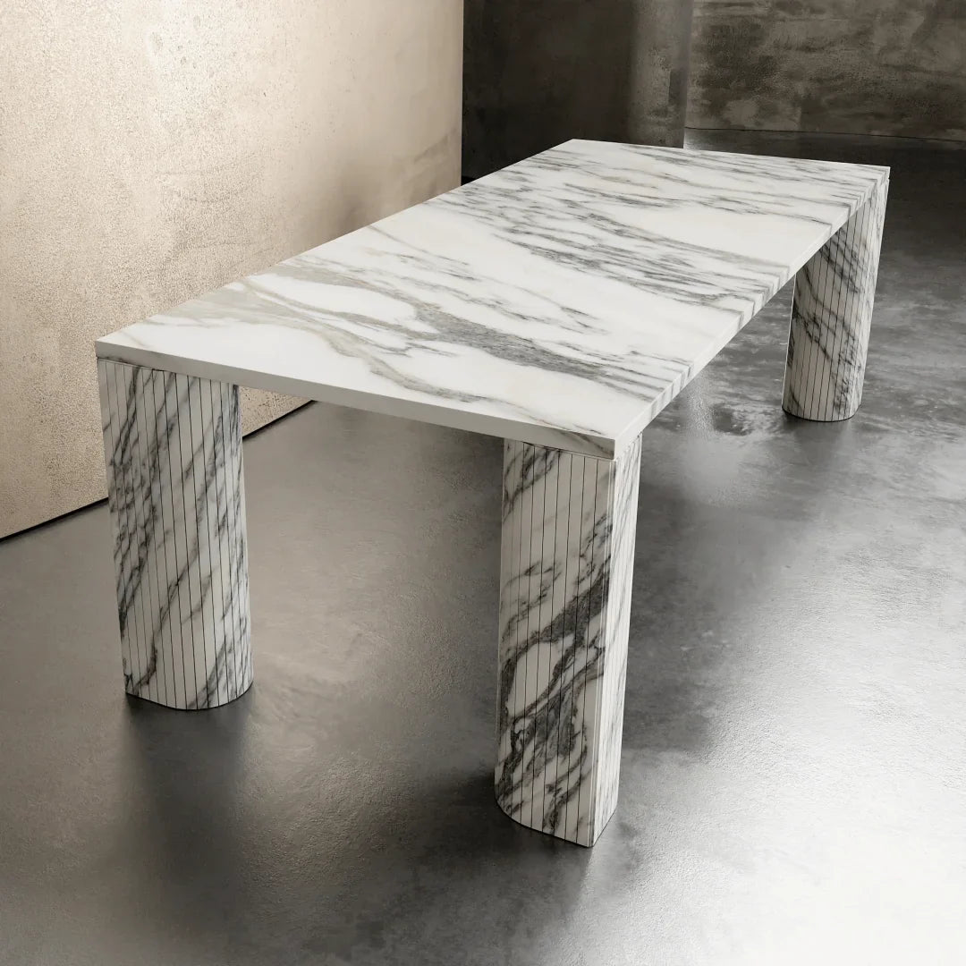 Odile Natural Marble Frame Long Center Table - White — Woven Space