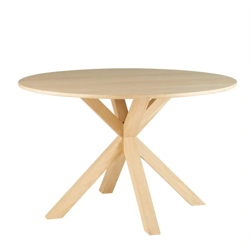 Solid Oak Round Table Natural Finish For Home Dining Table — Woven Space