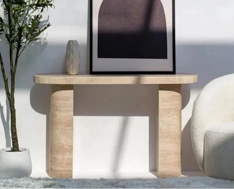 Handcrafted Natural Travertine Entryway Console Table — Woven Space
