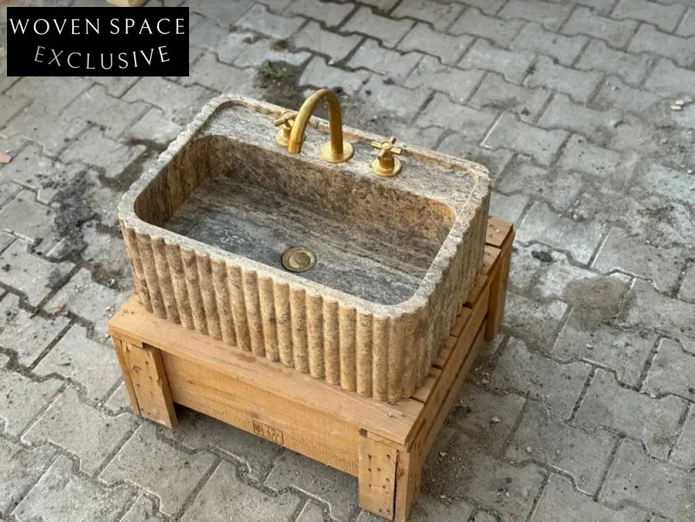 Arnauld Travertine Ribbed Marble Sink — Woven Space