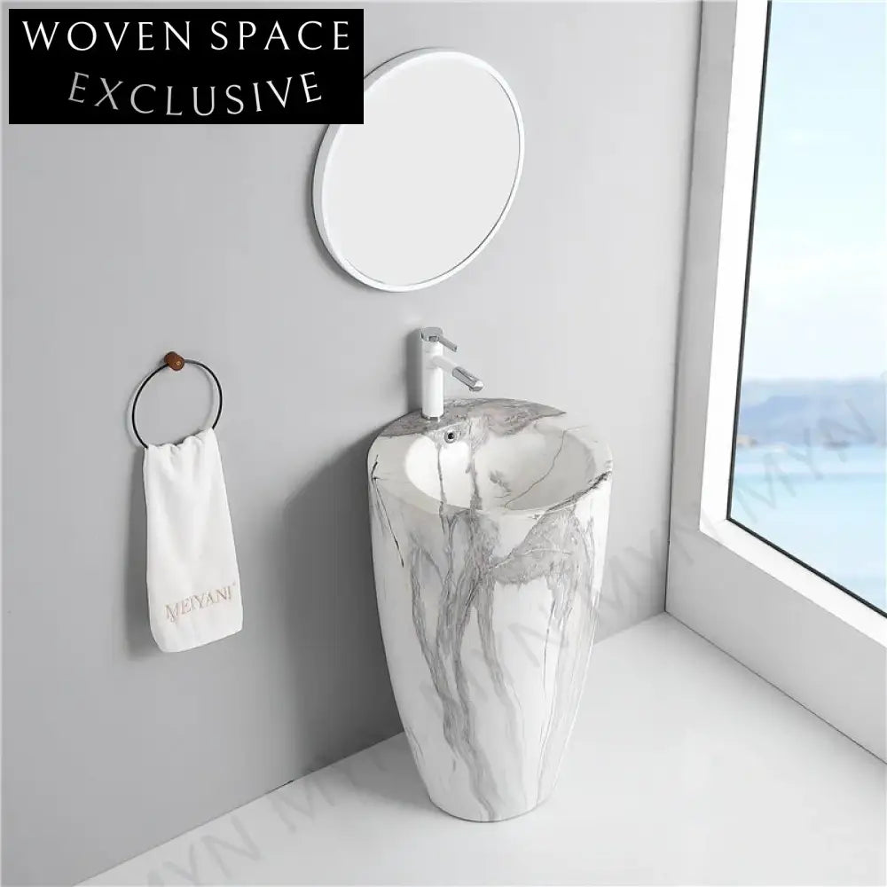 Elegant Freestanding Pedestal Bathroom Basin, Modern Ceramic Lavabo, R ...
