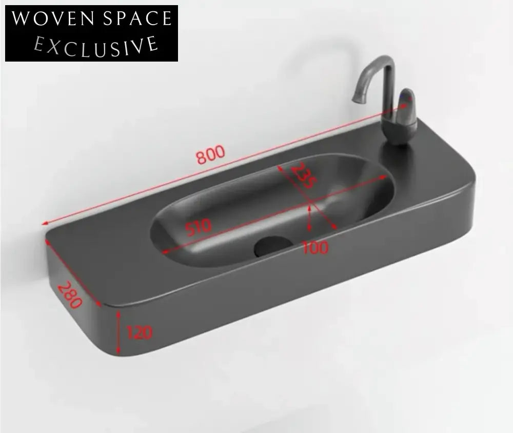 Elegant Matte Black Wall-Hung Ceramic Wash Basin with Integrated Shelf ...