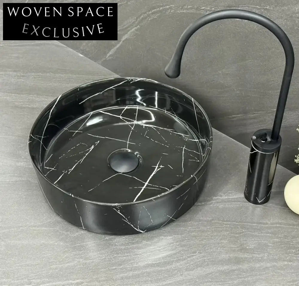Elegant Matte Ceramic Above Counter Washbasin - Modern Marble Finish B ...