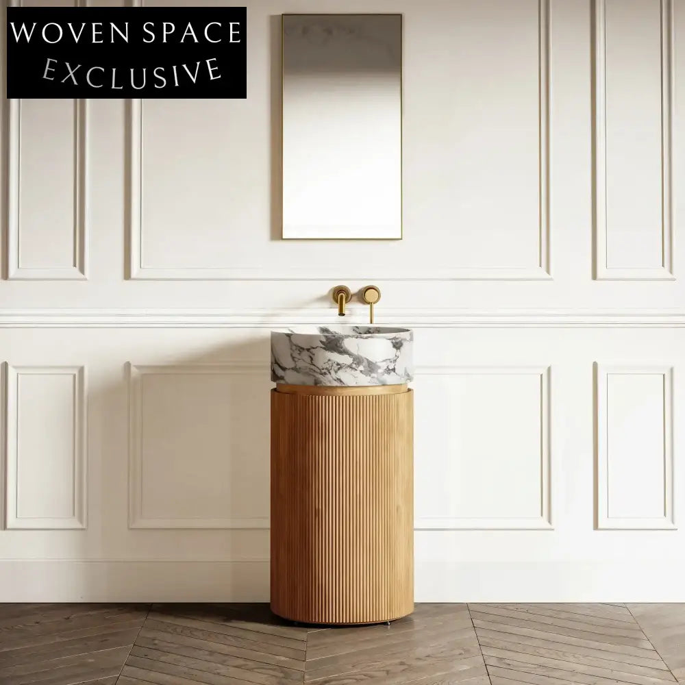 Luxury Decorative Round Pedestal Wash Basin Free Standing Marble Bathr ...