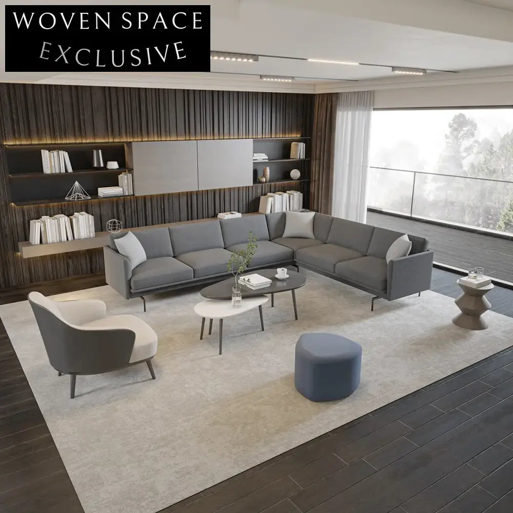 Modern L-Shaped Gray Leather Office Sofa Set | Modular Corner Seating ...