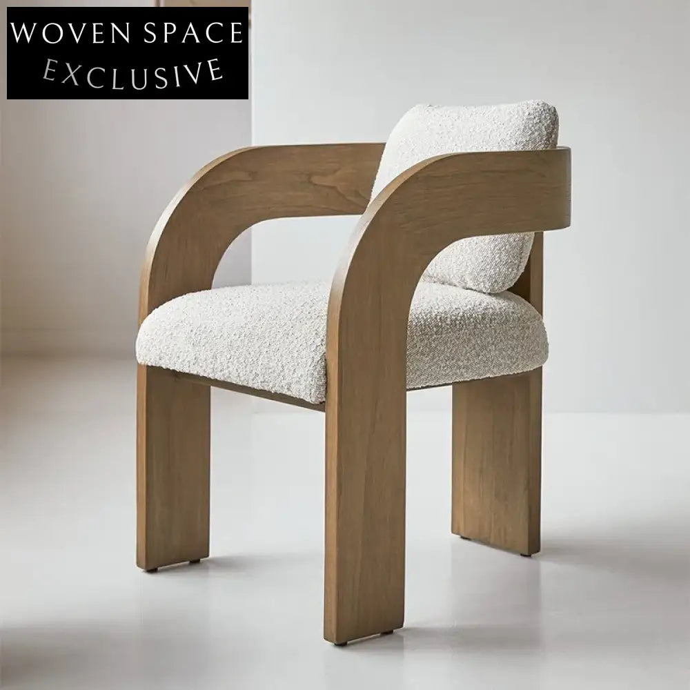 Modern Nordic Solid Wood Boucle Dining Chair - Comfortable Accent Armc ...