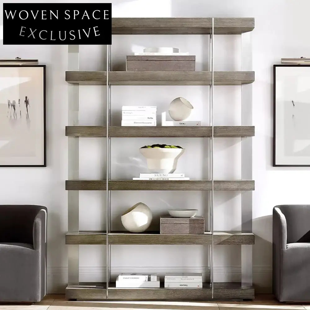 Modern Stainless Steel Wood Bookcase Display Case for Living Room Home ...
