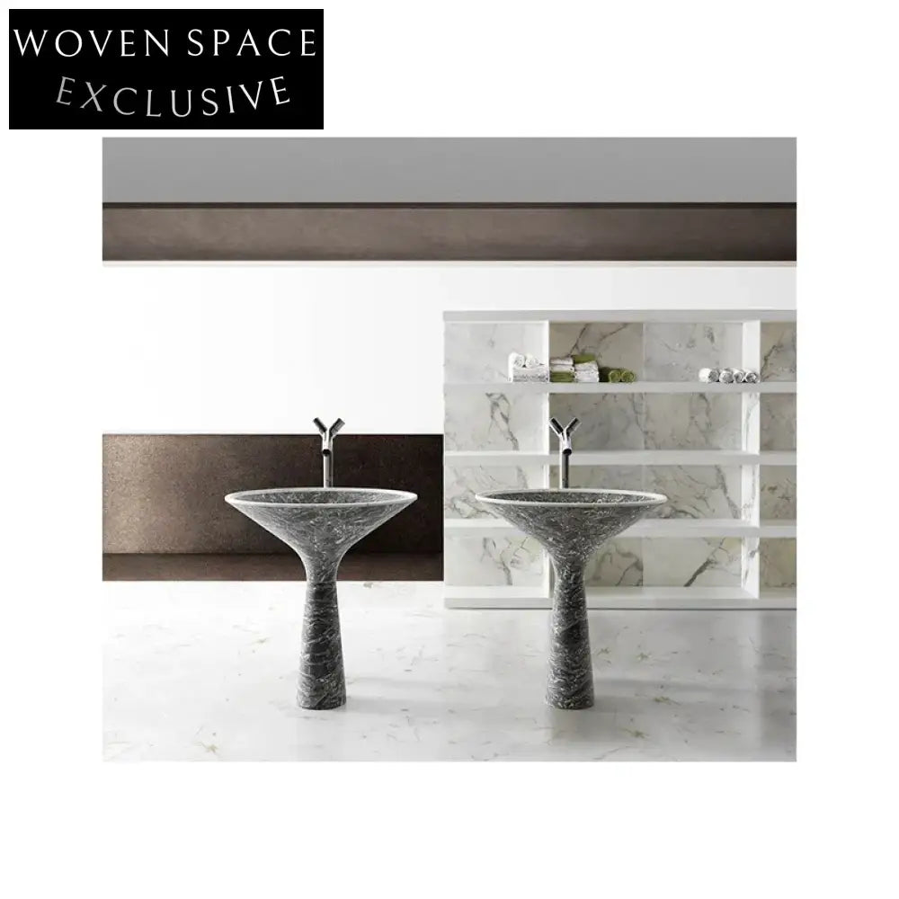 Natural Grey Marble Free Standing Basin Wash Sink Artistic Design for ...