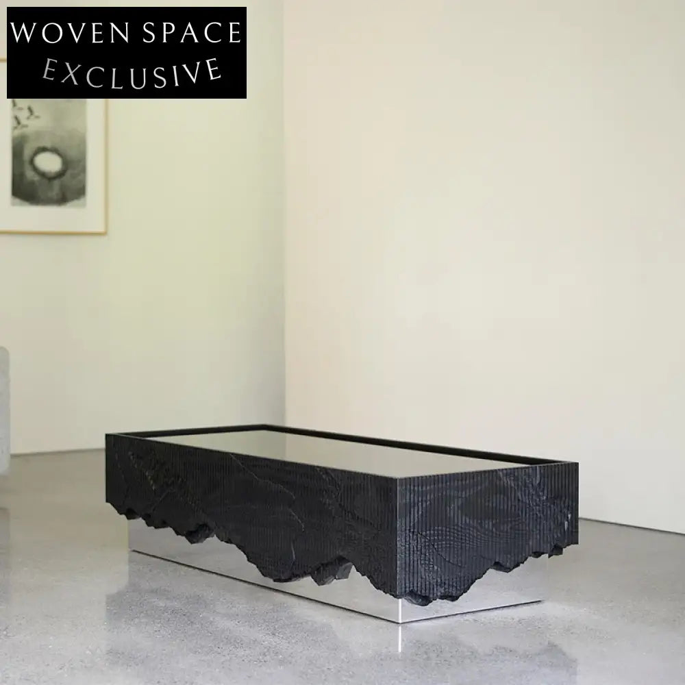 Wabi-sabi Style Cuboid Stainless Steel Coffee Table with Wood Laminati ...