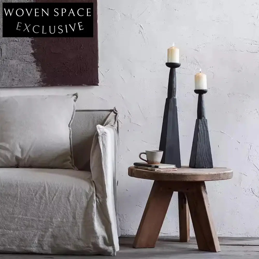 Wabi-Sabi Vintage Black Wood Decorative Console Table Candle Holders ...